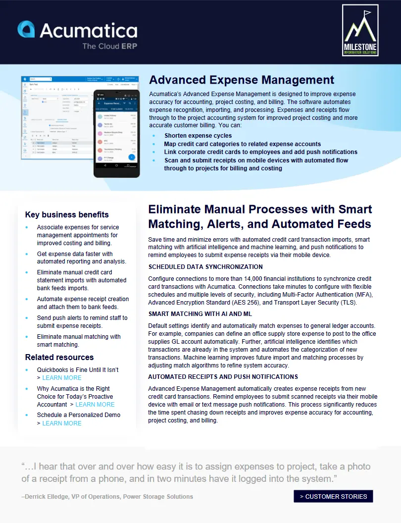 Acumatica Expense Management Module | Milestone Information Solutions Acumatica Expense Management Module | Milestone Information Solutions
