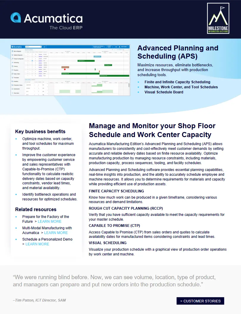 Acumatica Manufacturing - Planning and Scheduling | Milestone IS