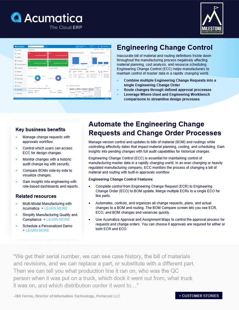 Acumatica Manufacturing - Engineering Change Control | Milestone IS