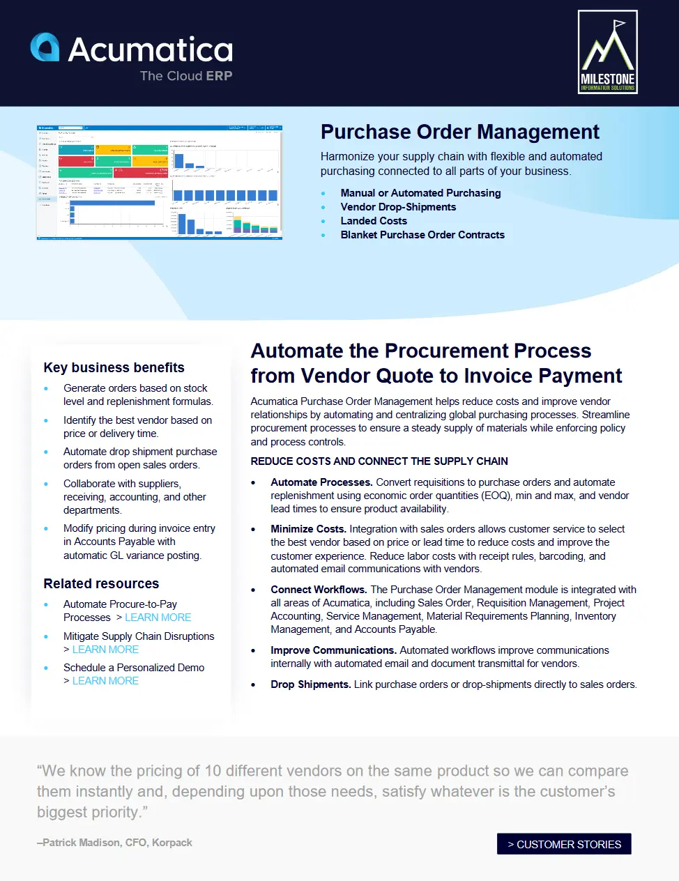 Acumatica Purchase Order Management Milestone Information Solutions