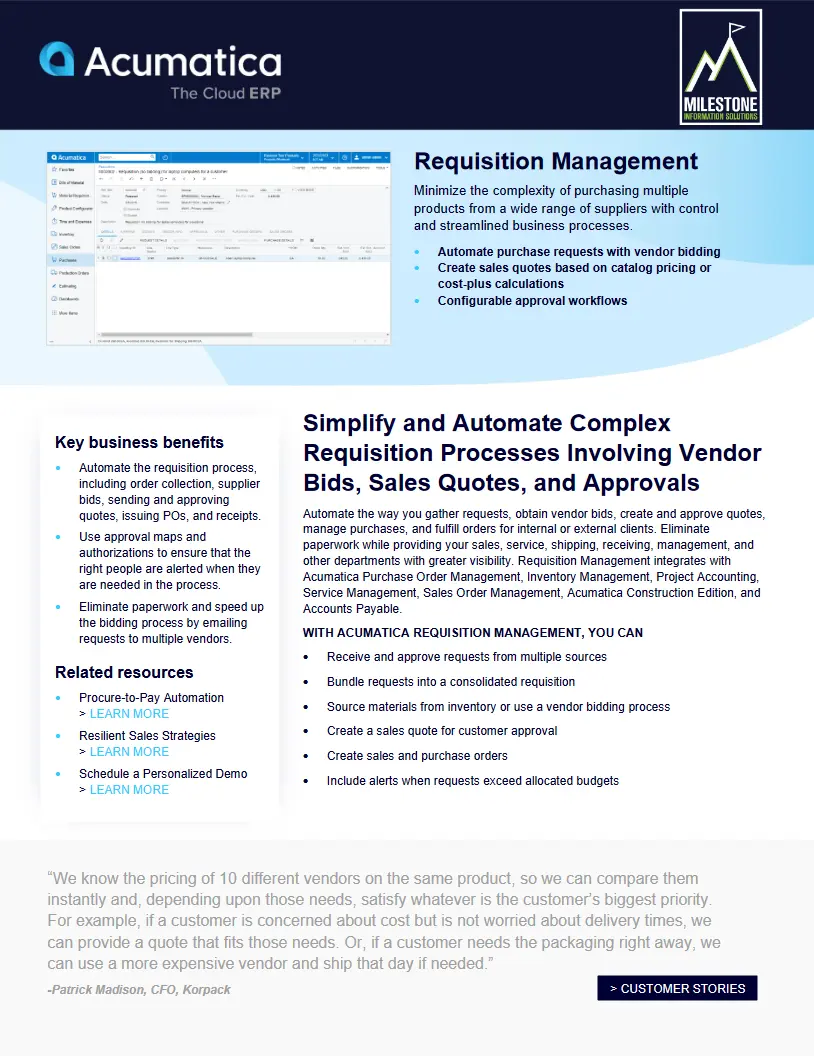 Acumatica Requisition Management Software | Milestone IS Acumatica Requisition Management Software | Milestone IS